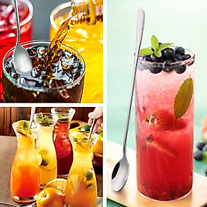 8 Inch Long Handle Spoon Iced Tea Spoons, 4pcs Coffee Spoon, Premium Stainless Steel Cocktail Stirring Spoons for Mixing, Tea, Ice Cream, Milkshake, Cold Drink (Silver)