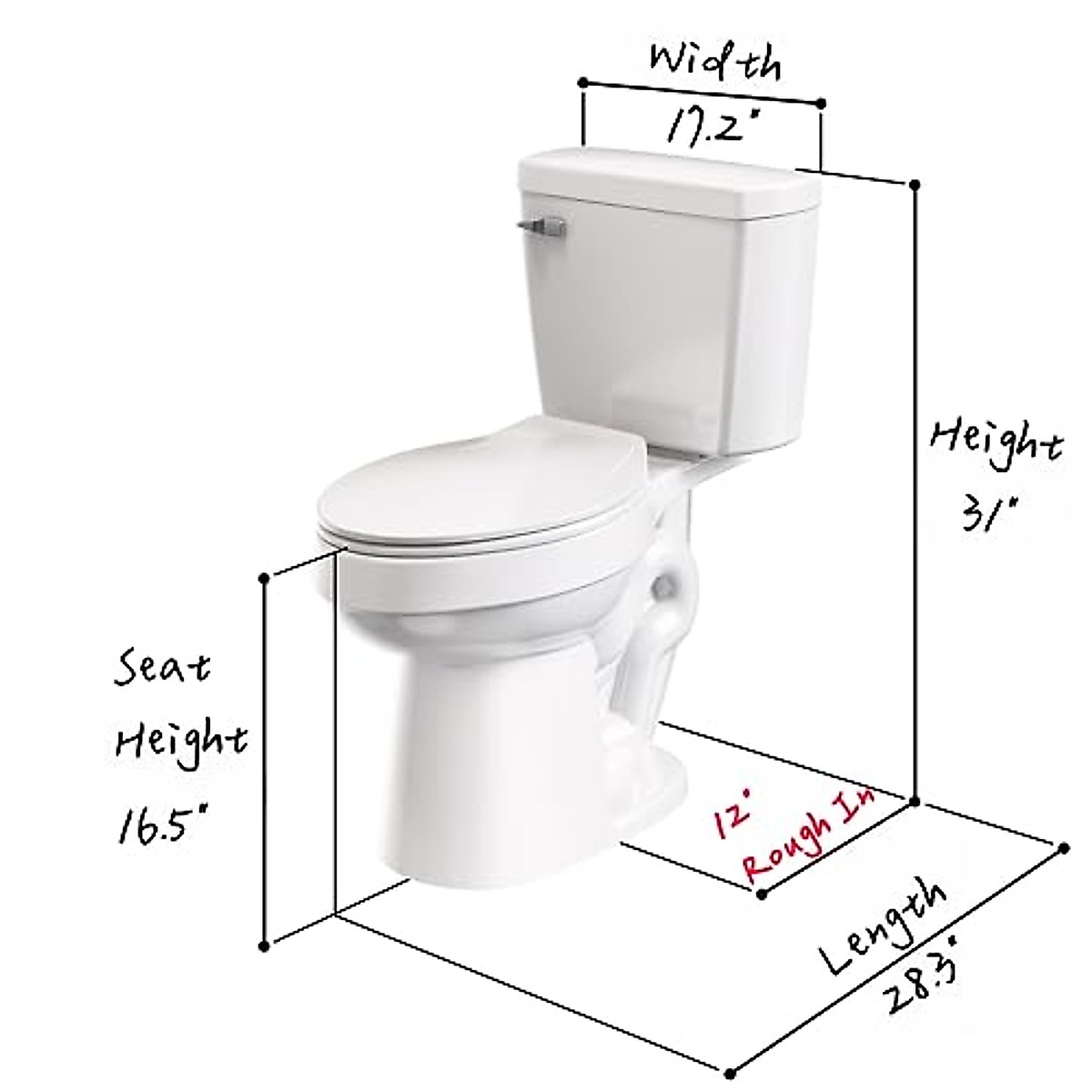 White 2-piece Elongated Toilet with Standard 12-in Rough-in, ELLAI Powerful Single Flush 1.28 GPF ADA Chair Height Toilet (Seat Included)