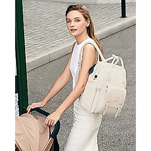 AUYRE Diaper Bag Backpack Nappy Changing Bags Waterproof Travel Backpack with USB Charging Port & Stroller Straps Baby Shower Gifts (Beige)