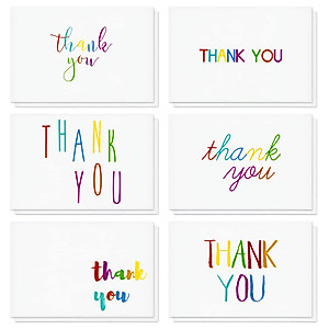 Juvale 48 Pack Thank You Note Cards with Envelopes for Kids Birthday, Baby Shower, Blank Inside (4x6 In)