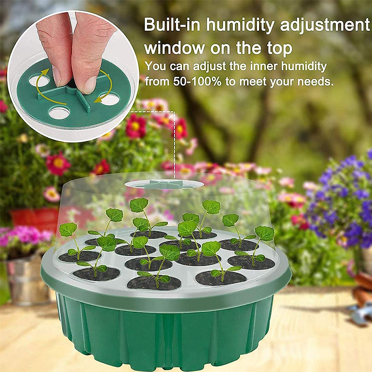 Dsxnklnd 12 Hole Seed Starter Tray Set Humidity Adjustable Seed Starter Kit with Dome and Mini Greenhouse Grow Trays for Growing Starting