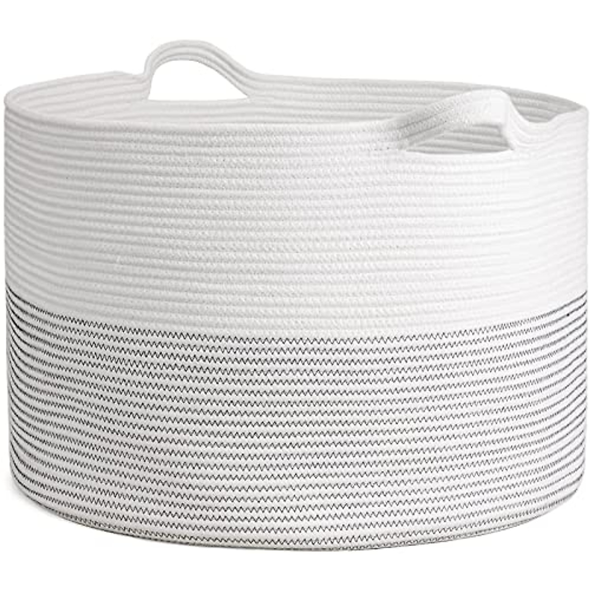 INDRESSME XXXLarge Cotton Rope Basket 21.7" x 21.7" x 13.8" Woven Baby Laundry Basket for Blankets Toys Storage Basket with Handle Comforter Cushions Storage Bins Thread Laundry Hamper-Black Stitch