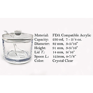 FDCuvée Heavy-Duty Acrylic Jam Jar Sugar Salt Spice Pepper Seasoning Condiment Bowl Box Storage Pot with Spoon and Lid Crystal Clear