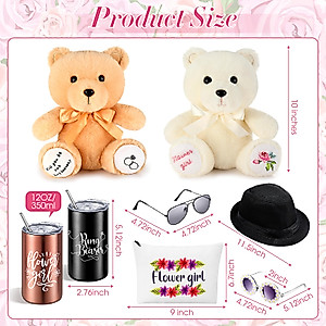 Mepase 12 Pcs Ring Bearer Gifts Include Wedding 10'' Bear Flower Girl Canvas Bag Sunglasses Tumbler With Straw Hair Ring Hat Flower Crown Earpiece Bowtie For Bride Shower Party
