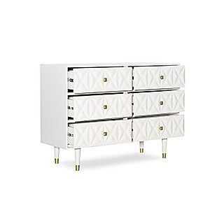 Linon Home Décor Sheerah Six Drawer Geo Texture White Dresser, Gold