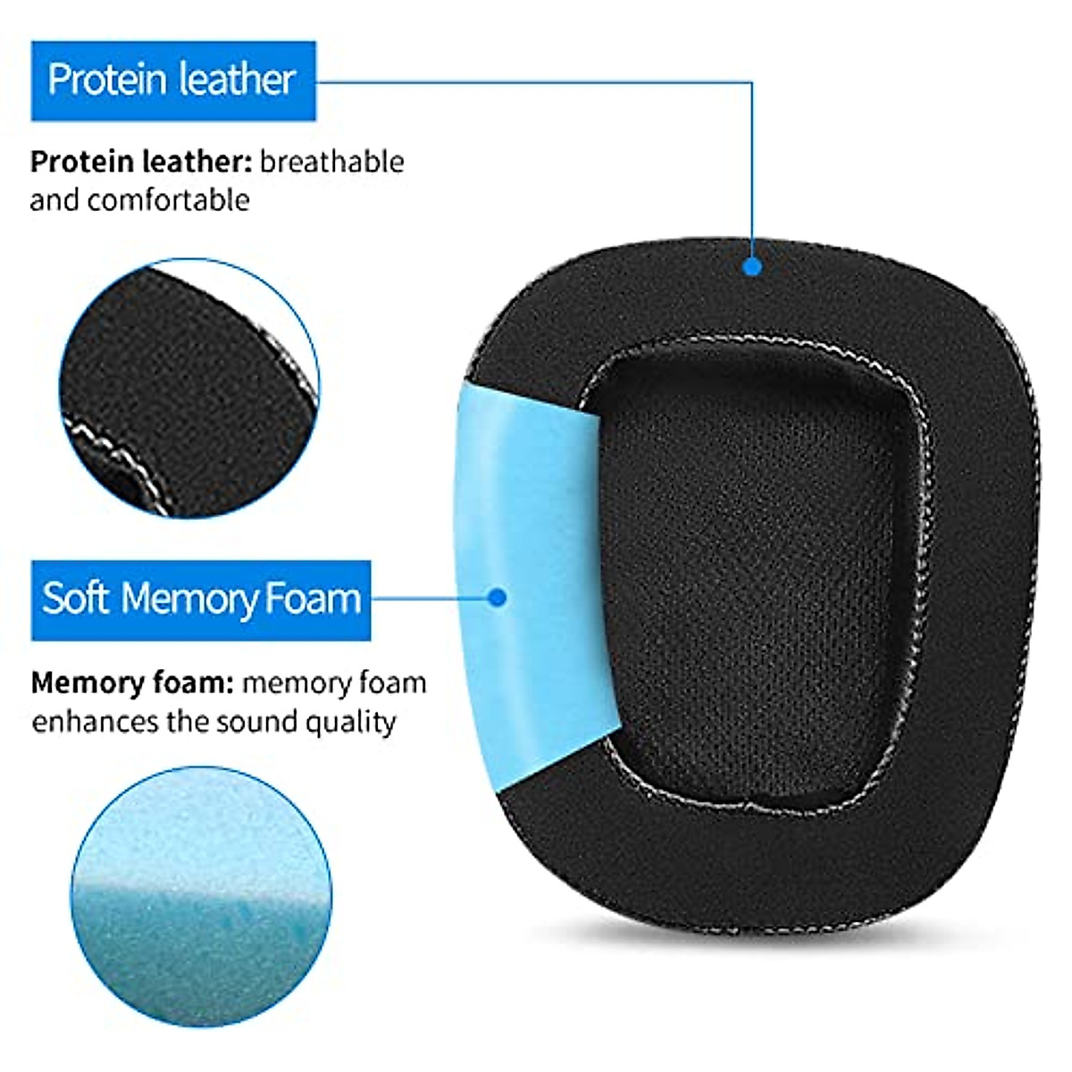 JHK Replacement Ear Pads for L ogitech G633 G633S G933 G933S G533 G935 G635 Headphones - Replacement Ear Cushions Memory Foam Earpads Cushion Cover for Headphones-Black Ice Gel Leather