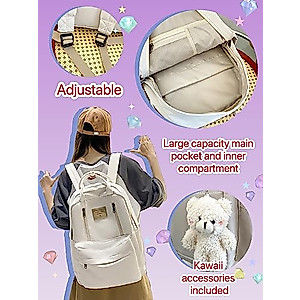 Romlvy Kawaii Backpack with Cute Accessories Casual Laptop Handbag Aesthetic Backpack Cute Daypack Travel Packing Organizer (Black)