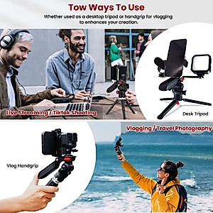Goocong Mini Tripod for Camera, Small Camera Stand Tripod Phone Holder for Video Recording Vlogging Handle Grip with Cell Phone Mount, Cold Shoe Selfie Stick for iPhone Webcam Projector Camera