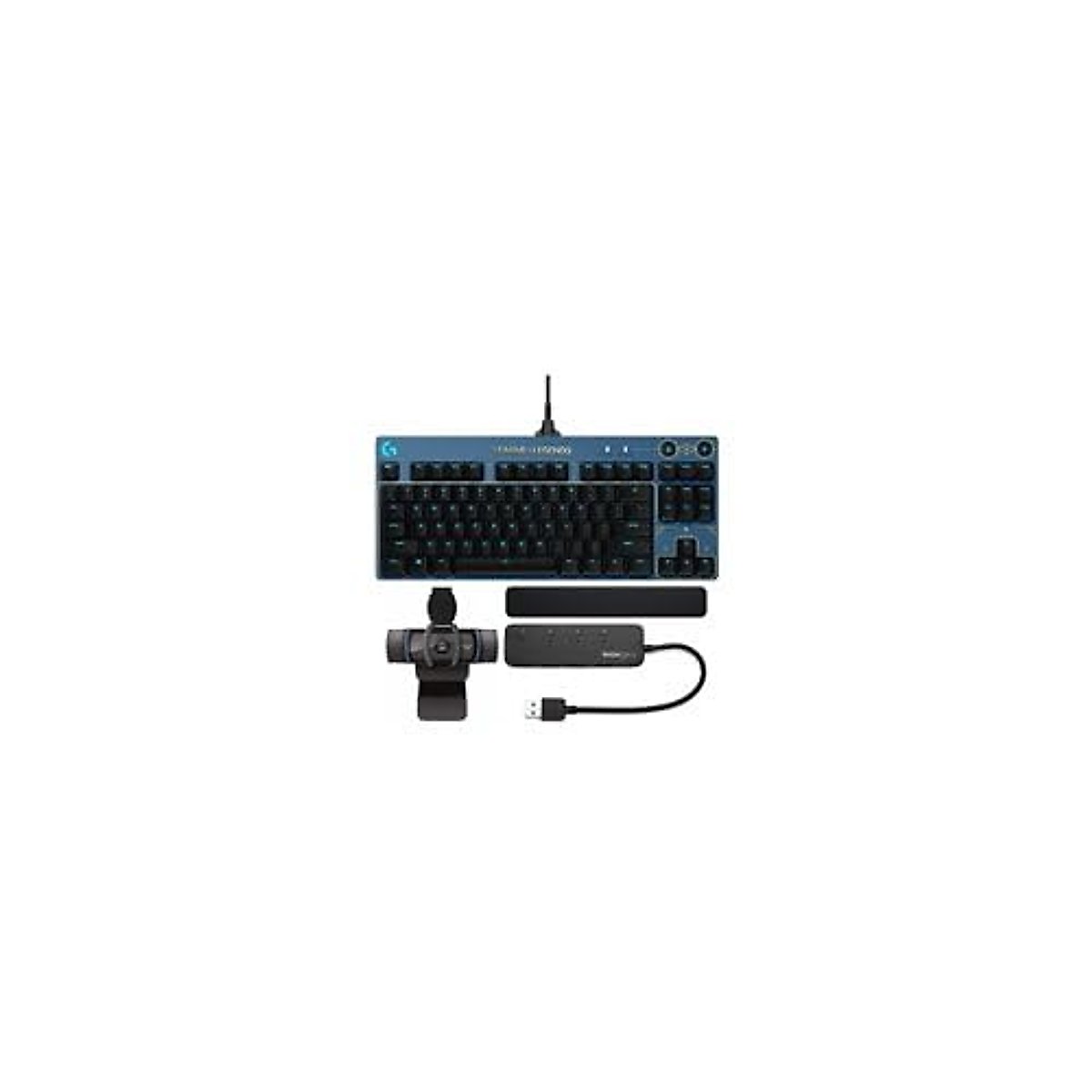 Logitech G PRO Mechanical GX Brown Tactile Switch Gaming Keyboard (League of Legends Edition) Bundle with Webcam, Palm Rest and Hub (4 items)