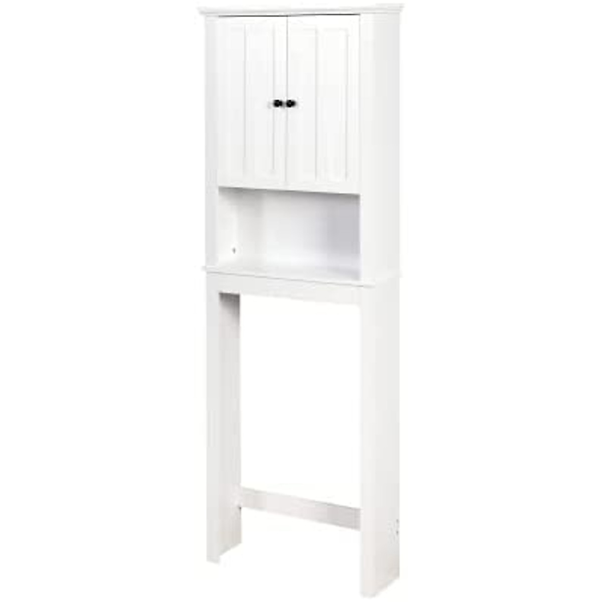 Angel Sar Over The Toilet Storage Cabinet, Space-Saving Bathroom Shelf, Bathroom Organizer with Open Shelf and Doors, White1