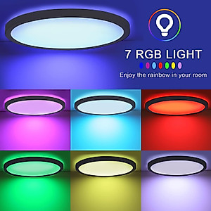 Marfete Flush Mount LED Ceiling Light Dimmable with Remote Control, 15.3 Inch 35W RGB Frontlight Close to Ceiling Light Fixture 3000-6500K, Modern Ultra-Thin Round Ceiling Lamp, for Bedroom