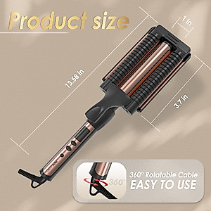 Novus 3 Barrel Waver Curling Iron: Anti-Scald, 1 inch Rapid Heating Wand with 3 Heat Settings, Temp Adjustable Portable Crimper for Deep Waves