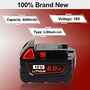 liangjia 2Packs 6.0Ah 18V Lithium-ion Replacement for Milwaukee M -18 Battery Compatible with Milwaukee 18V Tools