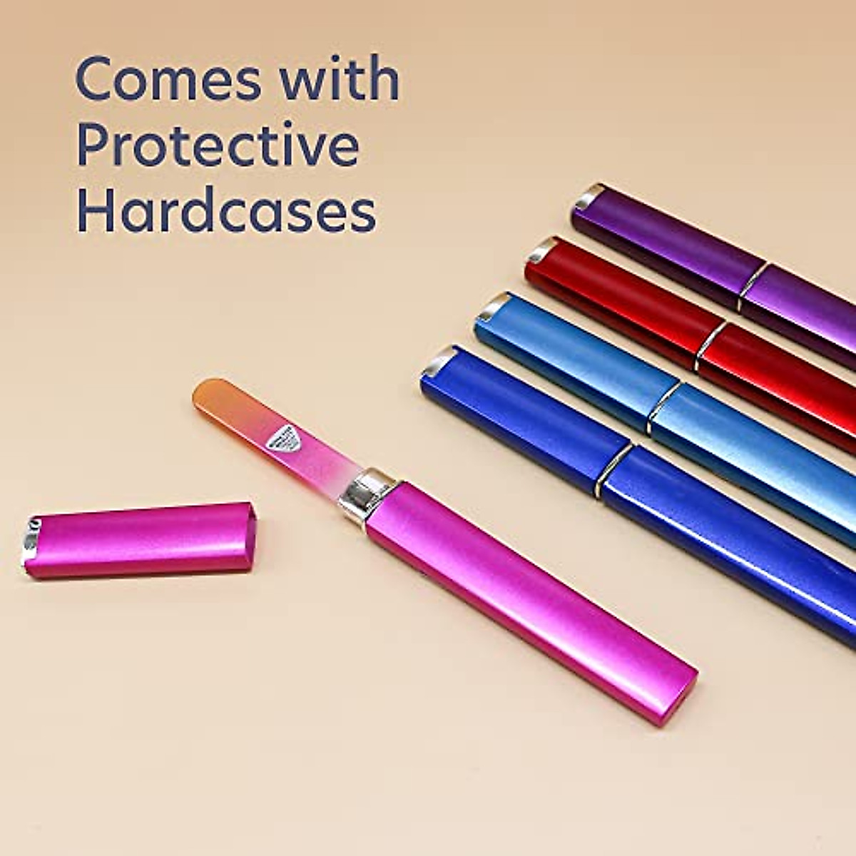 Glass Files for Nails, Luxurious Valentine Gift - Manicure Glass Fingernail Files with Cases. Trim, Shape, and Smooth with Authentic Czech Glass - 5-Piece Bona Fide Beauty Premium Czech Glass Files