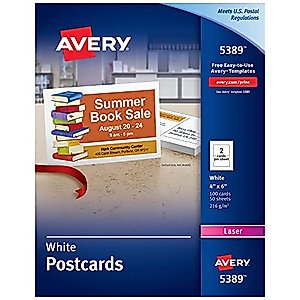 Avery Printable Cards, Laser Printers, 100 Cards, 4 x 6, U.S. Post Card Size (5389)