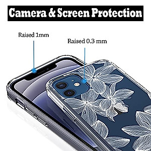 RANZ iPhone 12 Case, iPhone 12 Pro Case, Anti-Scratch Shockproof Series Clear Acrylic + TPU Bumper Protective Case for iPhone 12 / iPhone 12 Pro (6.1 inch) [2020 Released] - White Flower