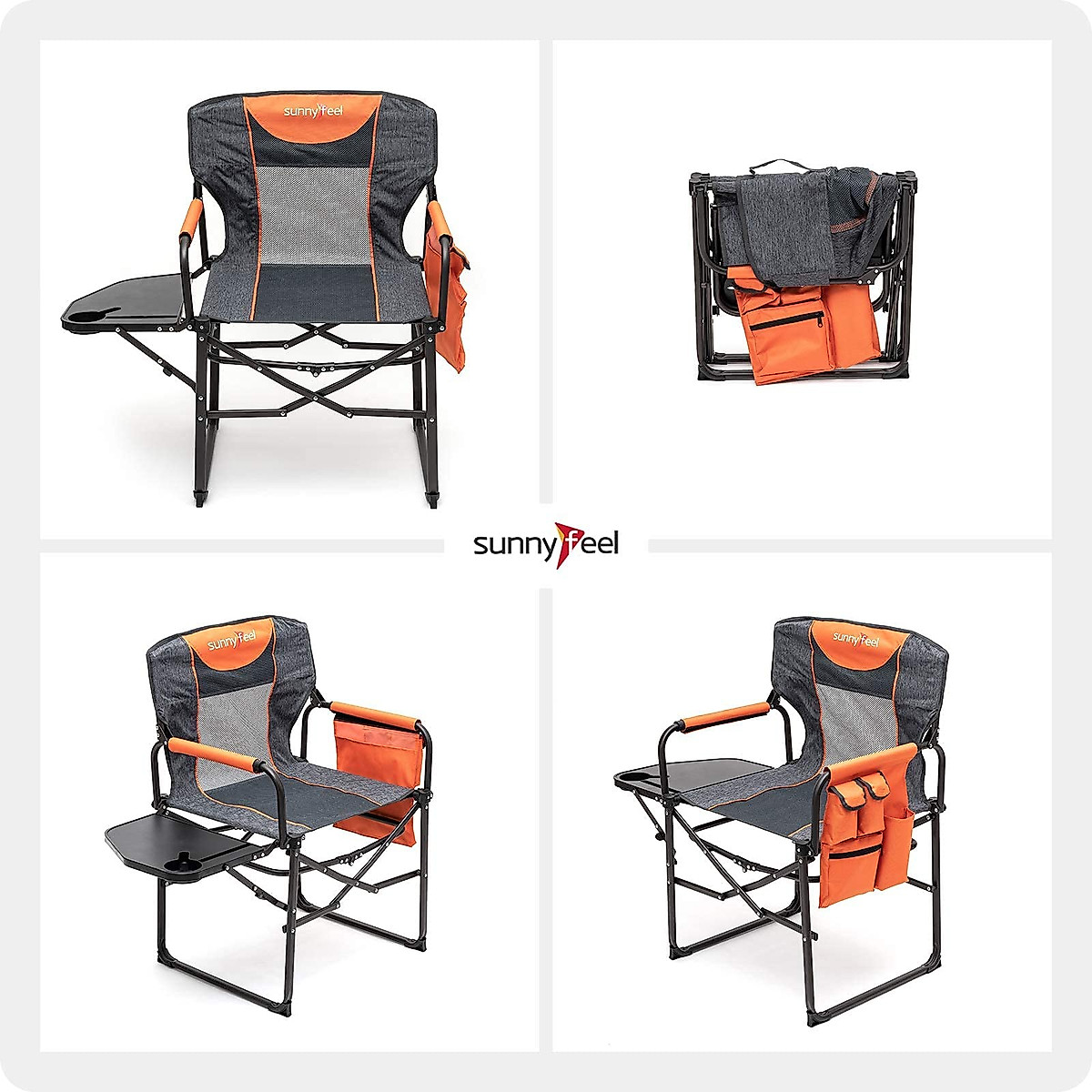 SUNNYFEEL Camping Directors Chair, Heavy Duty,Oversized Portable Folding Chair with Side Table, Pocket for Beach, Fishing,Trip,Picnic,Lawn,Concert Outdoor Foldable Camp Chairs