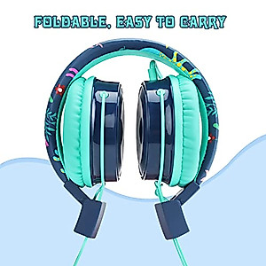 BASEMAN Kids Headphones, Headphones for Boys Girls Children Teens 3.5mm Jack Wired On Ear Headset 85dB Volume Limit Stereo Earphones with Microphone for Smartphones School Kindle ipad PC Tablet - Blue