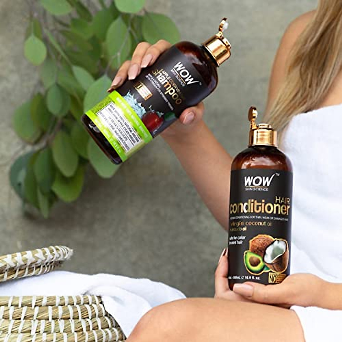 Wow Skin Science Apple Cider Vinegar Shampoo & Conditioner Set with Coconut & Avocado Oil - Men and Women Gentle Shampoo Set - Hair Growth Shampoo for Thinning Hair & Loss - Sulfate & Paraben Free