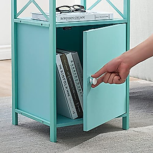 VECELO Tall Side Storage, Large Capacity Bedside Nightstand for Living Room, Bedroom,Office,Easy to Assemble,Set of 2, End Table with Cabinet, Teal