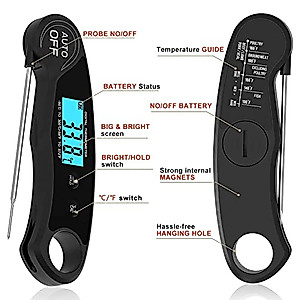 Bohran Digital Meat Thermometer,Instant Read Food Thermometer for Kitchen Cooking Grilling Smoker, with Fast&Accurate, Waterproof,Magnet,Backlight,and Folding Probe for BBQ, Turkey,Oven,Deep Fry