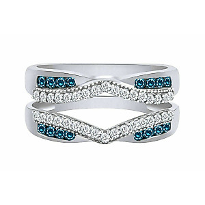 Purple Star 14K White Gold Plated Engagement Diamond Created Blue & White Diamond Wrap Wedding Ring Band Guard Enhancer 925 Sterling Silver (9)