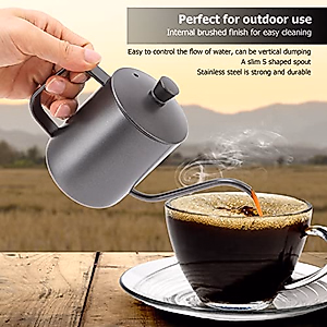 Ikunde Long Narrow Coffee Kettle Black Stainless Steel Rustproof Small Pour Over Kettle with Lid for Home 600ml