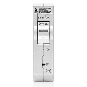 Leviton LB120-DS 20A 1-Pole Plug-On Smart AFCI/GFCI Branch Circuit Breaker, Hydraulic Magnetic, 120 VAC, White