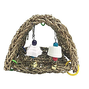 kathson Bird Sheltering Seagrass Tent Hammock Small Animal Snuggle Hut Parrot cage Toy for Parakeets,Cockatiels,Lovebirds,Ring Necks,Pionus,Senegals Small to Medium Birds