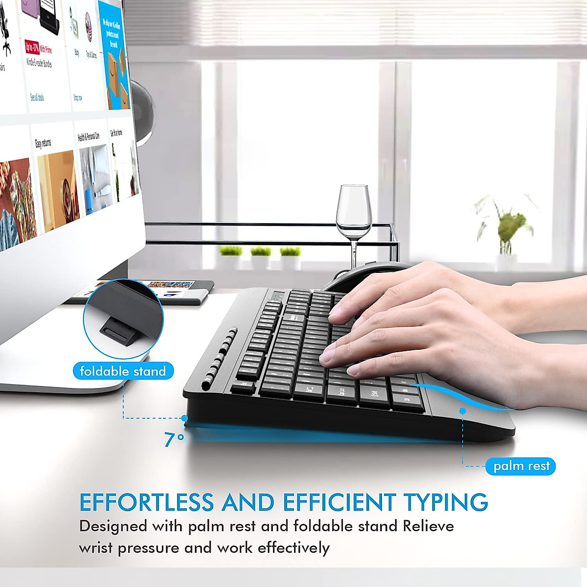 Wireless Keyboard and Mouse Combo, E-YOOSO 2.4G Full-Sized Ergonomic Keyboard Mouse Combo with Wrist Rest, 3 DPI Adjustable Wireless Optical Mice with USB Nano Receiver for Laptop/Windows/Mac OS/PC