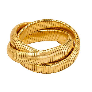 JANIS BY JANIS SAVITT Triple Cobra Bracelet - 1 1/2 Inch Wide Flexible Stretch Bands Bangle High Polished Gold Made in USA