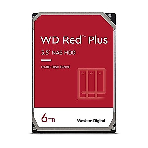 Western Digital 6TB WD Red Plus NAS Internal Hard Drive HDD - 5400 RPM, SATA 6 Gb/s, CMR, 64 MB Cache, 3.5" - WD60EFRX