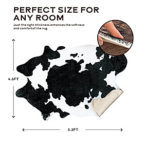 Ashler Cowhide Rug Cow Print Area Rug, Off White Cute Faux Cow Animal Mat, Non-Slip Backing, Machine Washable Rugs for Room Decor, Living Room and Bedroom, 4.6 x 5.2Ft