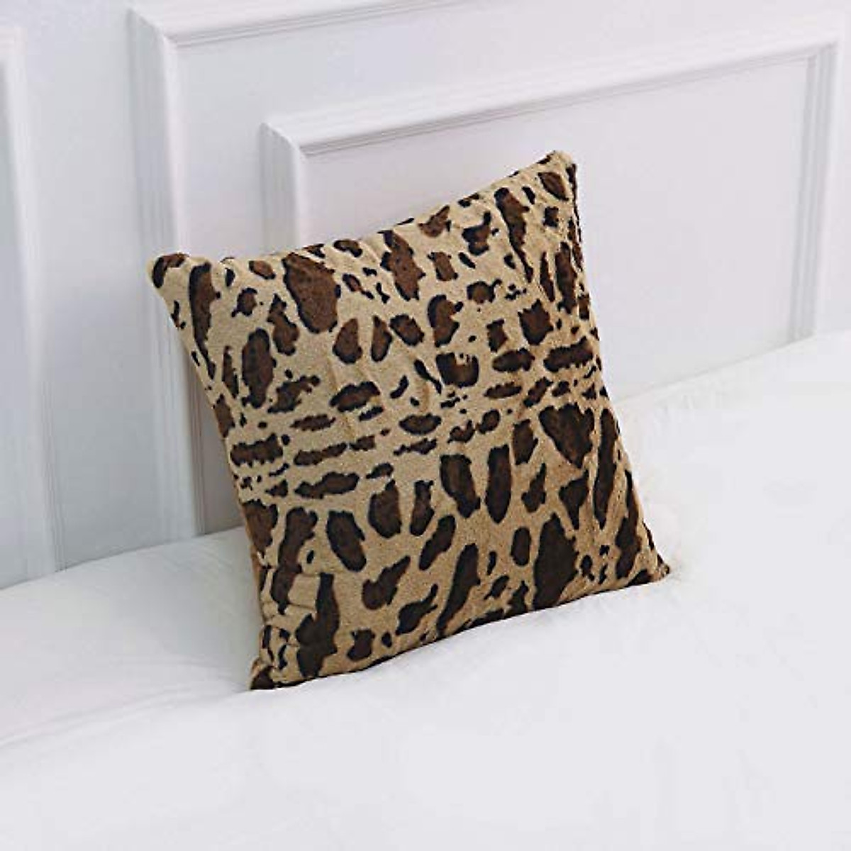 Cheer Collection Set of 2 Leopard Print Throw Pillows - Soft Velvety Faux Fur Decorative Couch Pillows, 18" x 18"