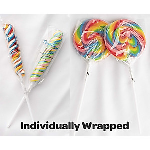 24 Rainbow Lollipops Individually Wrapped Non Broken 12 Large Swirl Lollipop 3" and 12 Large Twisty Pops, Perfect Suckers for Gift, and Holiday Decorations,