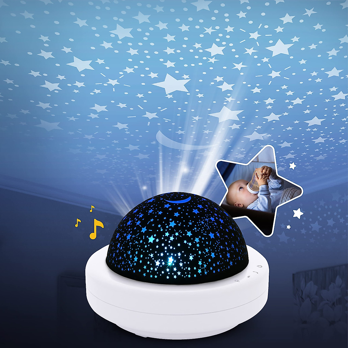 Project Nursery Big Globe Motion Light Show with Soothing Sounds and Music – Multicolor Starlight Show with Nature Sounds and Music for Babies, Toddlers and Kids