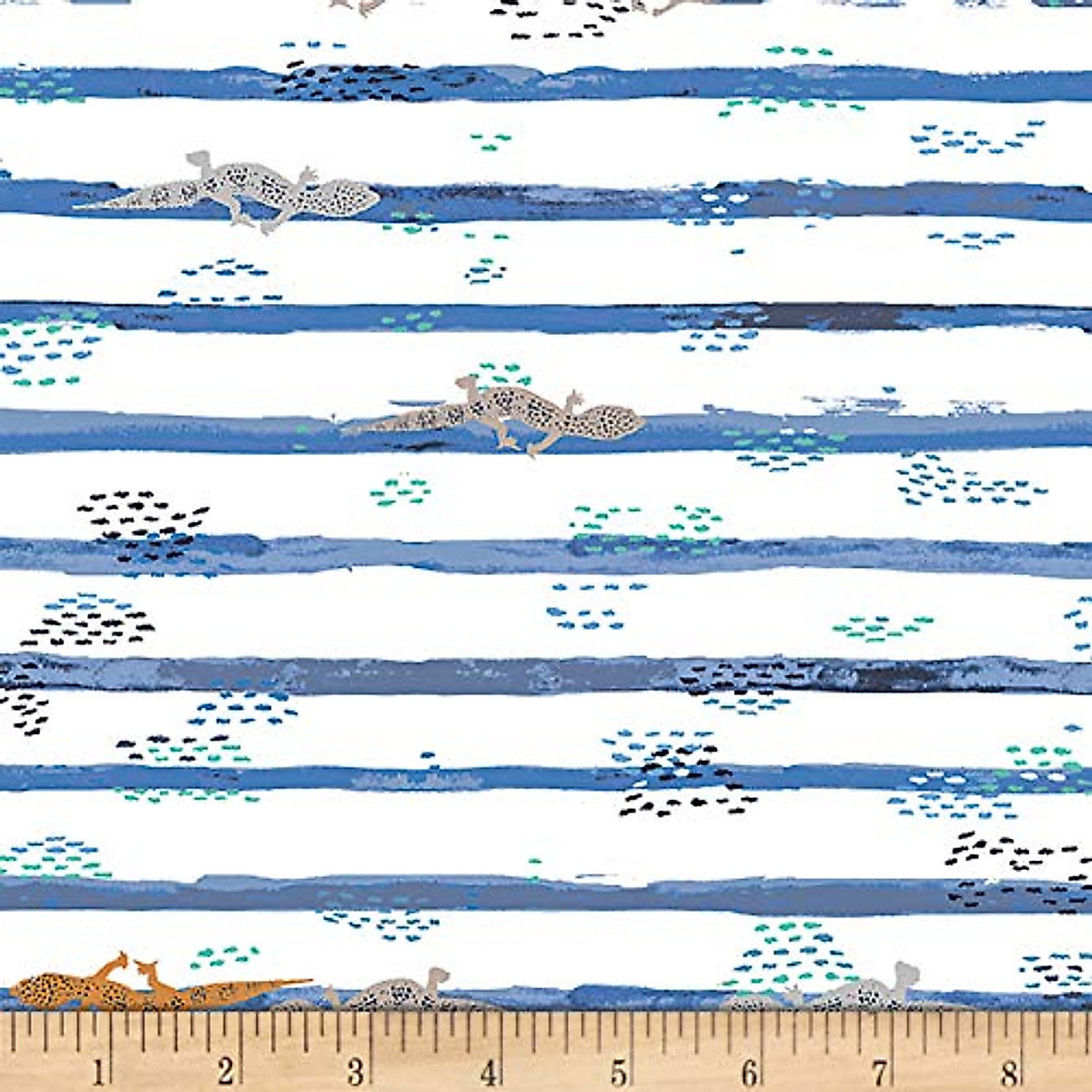 Art Gallery Fabrics Art Gallery Mediterraneo Gecko Trails Stretch Jersey Knit, Blue
