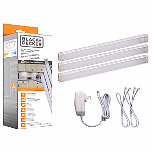 BLACK+DECKER LED Under Cabinet Lighting Kit, 3-Bars, 9 Inches Each, DIY Tool-Free Installation, Warm White, 2700K, 1080 Lumens, 15 Watts, Home Accent (LEDUC9-3WK)