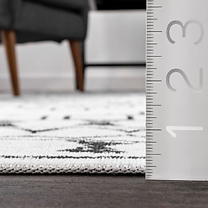 nuLOOM 2' x 12' SpinClean Machine Washable Stain-Resistant Area Rug with Non Slip Backing, Low Profile for Living Room, Bedroom, and Dining Room, Noa White