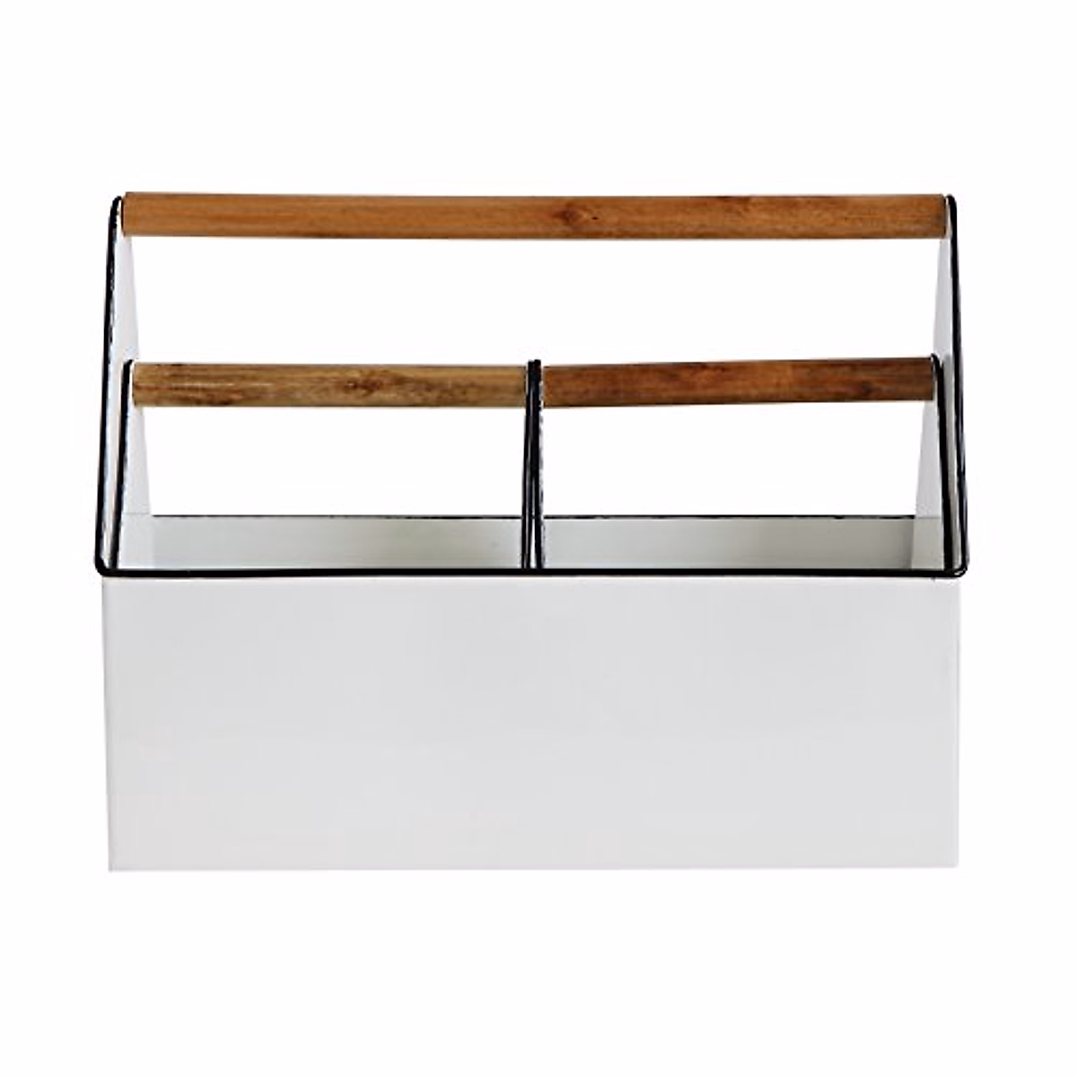 Creative Co-Op Set of 3 White Rectangle Metal Buckets with Wood Handles Caddy Set