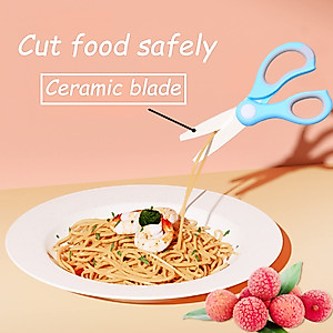 Kare & Kind 2x Ceramic Baby Food Scissors - Blue/Pink - With Dust Cover and Storage Case - Cut Baby Food Easily - Ideal for Noodles, Meat, Chicken, Veggies and Fruits (Blue & Pink - 2 pack)