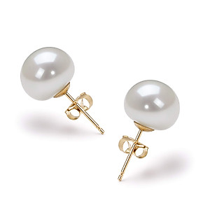 White 10-10.5mm AAA Quality Freshwater Cultured Pearl Earring Pair For Women - 14K White Gold Post