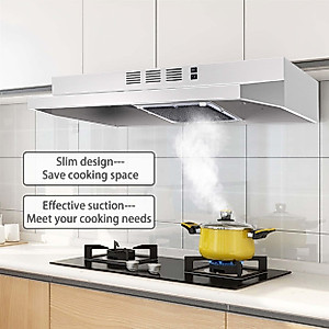 SNDOAS 30 inch Range Hood Ducted/Ductless Convertible Stainless Steel Range Hood Under Cabinet with Rocker Button Control,Vent Hood with LED Light,2 Speed Exhaust Fan,Under Cabinet Hood,Silver