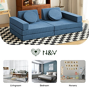 N&V Modular Kids Play Couch, Child Sectional Sofa, Bedroom and Playroom Furniture for Toddlers, Convertible Foam and Floor Cushion for Boys and Girls