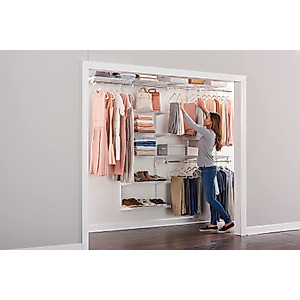 Rubbermaid Configurations Deluxe Closet Kit, White, 4-8 Ft., Wire Shelving Kit with Expandable Shelving and Telescoping Rods, Custom Closet Organization System, Easy Installation