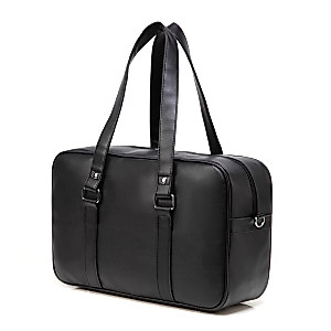 Chillpaper Large Japanese Shoulder Bag Kawaii Aesthetic Bookbag,Messenger Bag with Pink Pompom Stripe Strap (A3 Big Size,Black Heart Window Pocket)