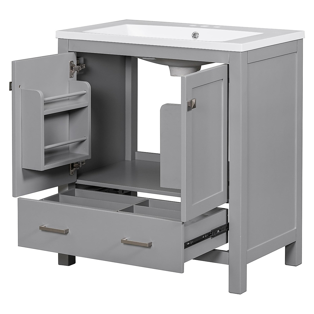 Merax 30" Bathroom Vanity with Single Sink, Combo Cabinet Undermount Sink, Bathroom Storage Cabinet with 2 Doors and a Drawer, Soft Closing, Multifunctional Storage, Solid Wood Frame, Gray