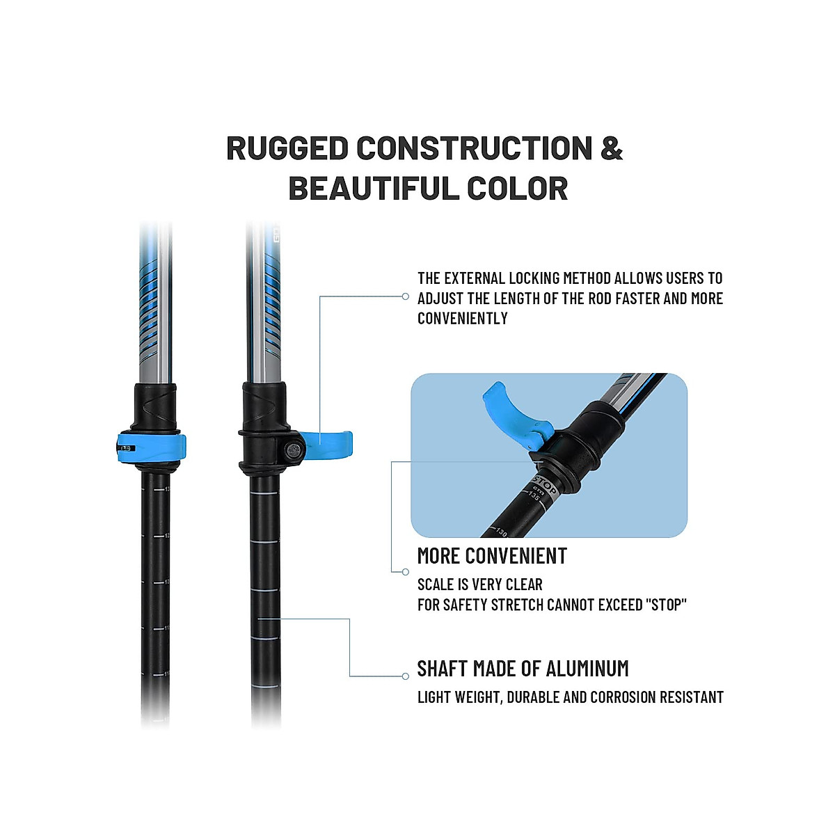 G2 Trekking Hiking Poles Telescopic/aluminum alloy/EVA foam Grip/Foam Padded Wrist Strap/Auto-Adjustable Strap/Quick Flip Lock (Pack of 2 Poles)