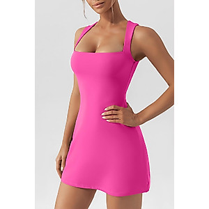 QINSEN Woman's Square Neck Double Lined Bodice Dress Soft Flare Mini Dress Azalea L