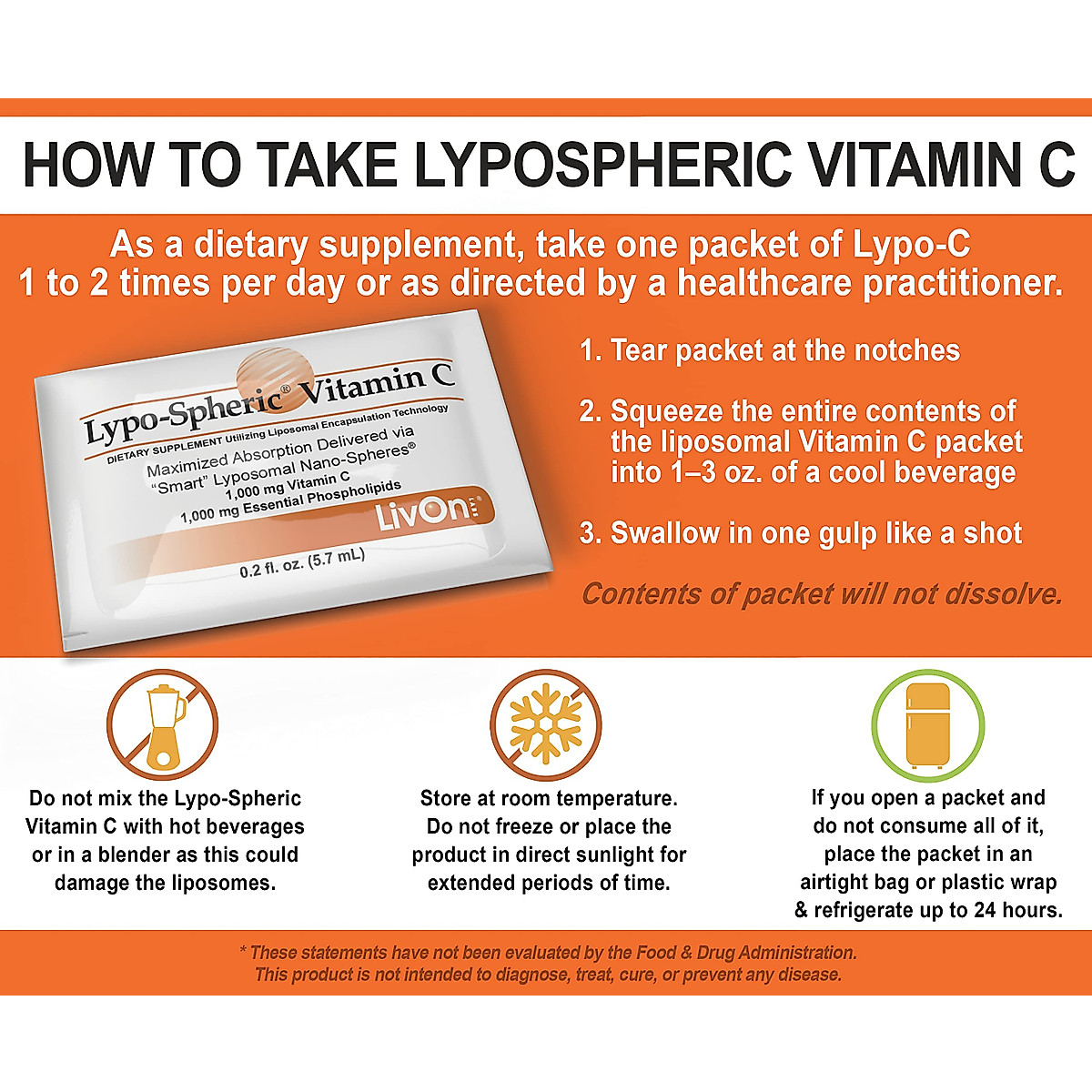 LivOn Laboratories Lypo–Spheric Liposomal Vitamin C 1000mg 30 Packets - No Sugar, Immune Support, Plant Based - Easy to Swallow, Absorbable, Convenient Individual Packets 100% Non–GMO, Gluten Free